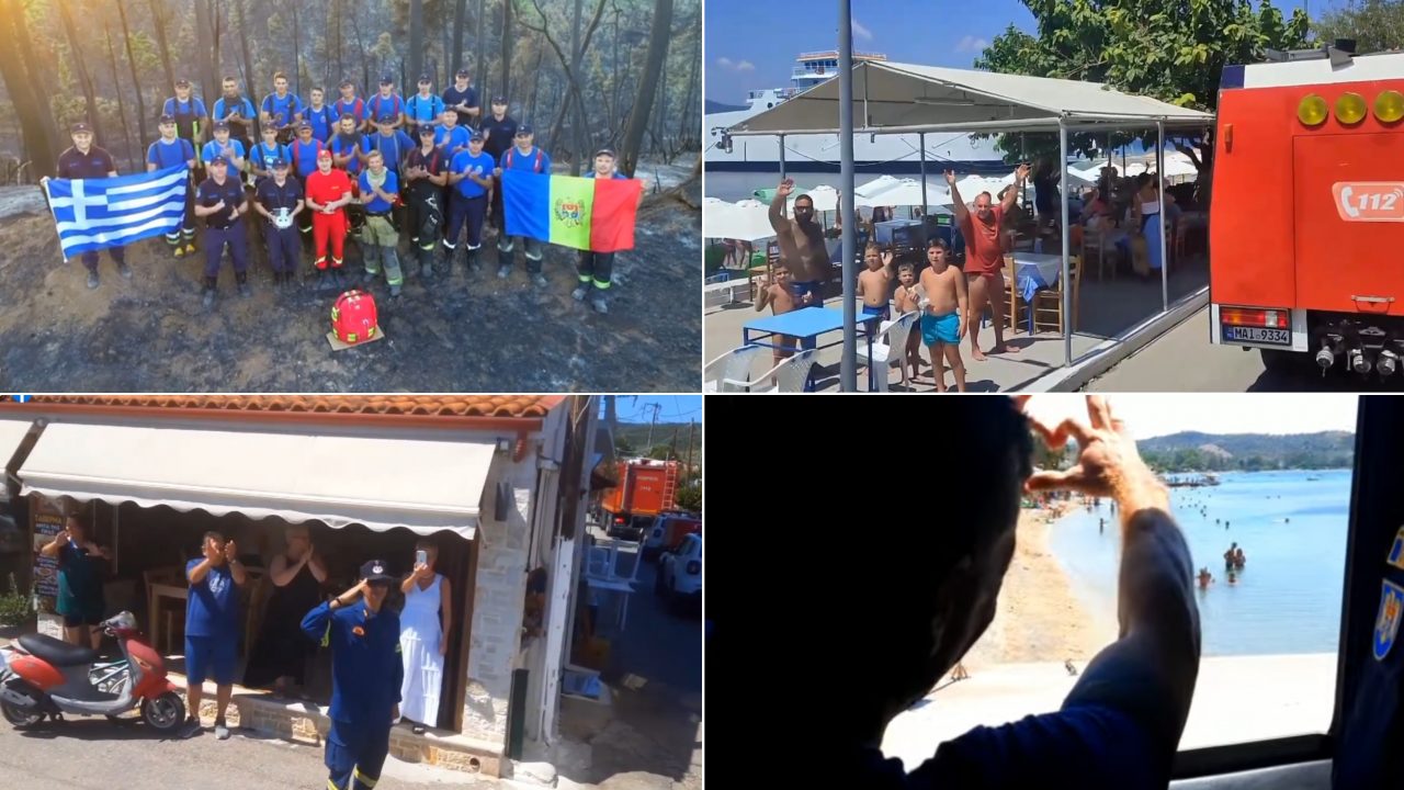 Emoționant! Pompierii moldoveni petrecuți de localnici cu aplauze și ...